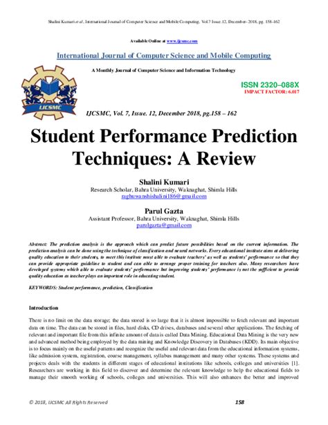 Pdf Student Performance Prediction Techniques A Review﻿