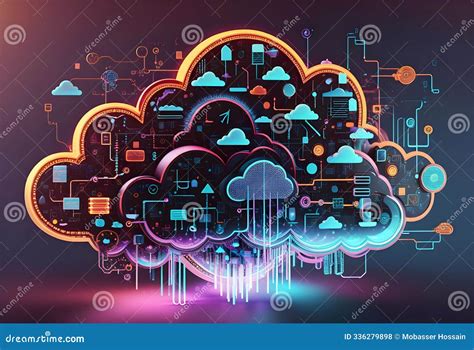 Glowing Cloud Icon Technology Concept Exploded Panel With Cloud