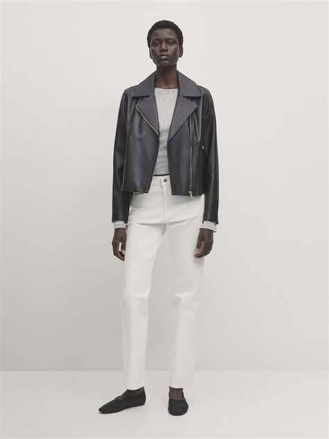 Cazadora Biker Piel Napa Negra · Negro · Faldas Massimo Dutti