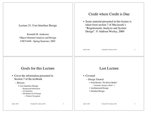 Lecture Slides On User Interface Design Analysis And Design Csci