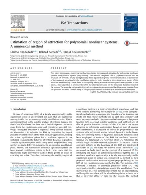 Estimation Of Region Of Attraction For Polynomial Nonlinear Systems A