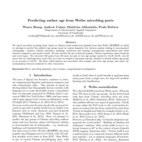 Predicting Author Age From Weibo Microblog Posts Acl Anthology