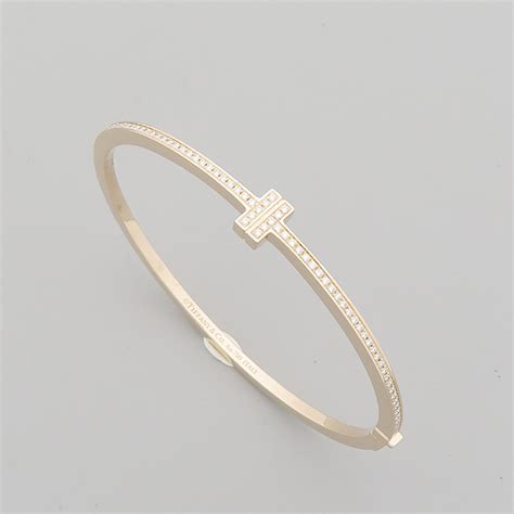 티파니 18k 핑크골드 T네로우 다이아 힌지드 뱅글 팔찌 럭셔리바이 중고명품