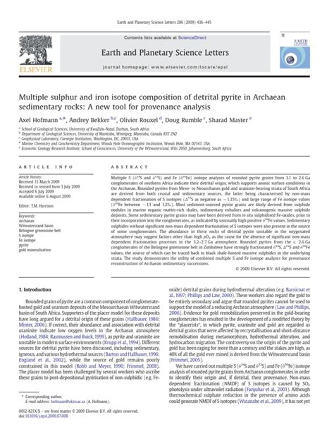 Hofmann Et Al 2009 Pdf Sedimentary Rock Rock Geology