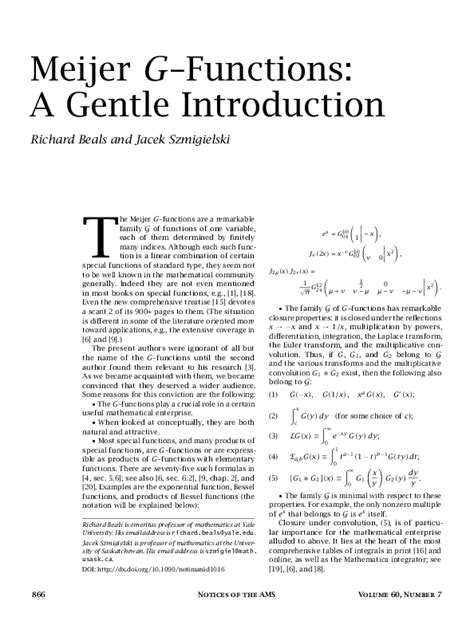 Pdf Meijer G Functions A Gentle Introduction
