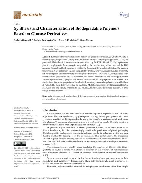 Pdf Synthesis And Characterization Of Biodegradable Polymers Based On
