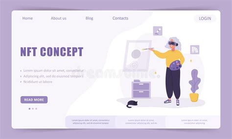 NFT Art Landing Page Template Elderly Woman In VR Glasses Painting Metaverse Or Cyberspace