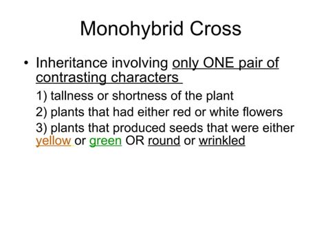 Chapter 19 Heredity Lesson 1 Monohybrid Cross And Test Cross Ppt Genetics Science