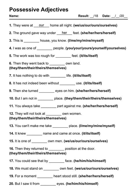 Possessive Adjectives Test 2 Possessive Adjectives Adjectives