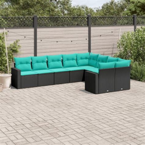 Vidaxl 9 Piece Patio Sofa Set With Cushions Black Poly Rattan 1 Kroger