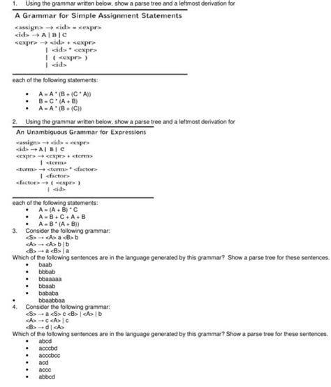 solved 1 using the grammar written below show a parse