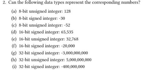 Solved 2 Can The Following Data Types Represent The Chegg