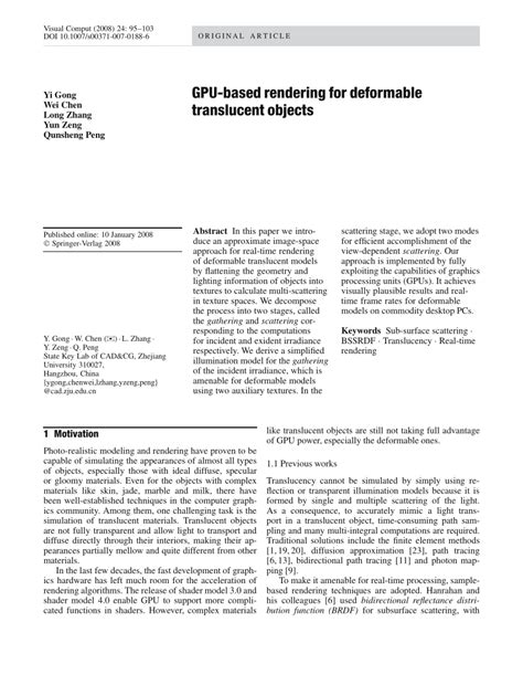 Pdf Gpu Based Rendering For Deformable Translucent Objects