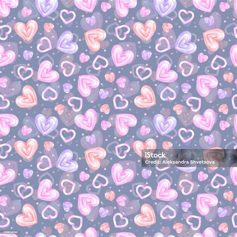 손으로 그린 수채화 세인트 발렌타인 완벽 한 패턴 파란색 배경에 고립 된 하트 과자의 그림입니다 섬유 직물 스크랩북 및 기타 인쇄 제품에 사용할 수 있습니다 2월에 대한