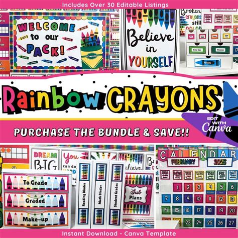 Rainbow Crayon Storage Labels Editable Classroom Organization Tags