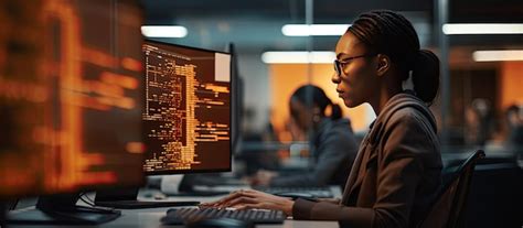 Premium Photo Female It Developer Typing On Keyboard With Programming