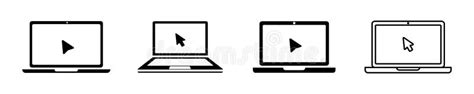 Set Of Laptop With Computer Mouse Vector Icons Monitor With Pointer Or Cursor Notebook And