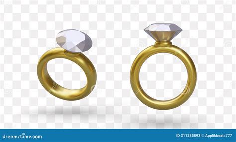 Realistic Female Engagement Ring With Diamond Golden Ring With