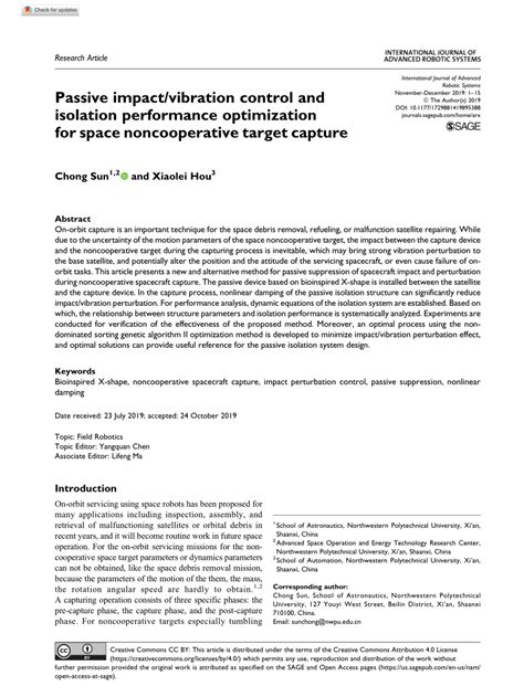 Pdf Passive Impact Vibration Control And Isolation Performance Optimization For Space