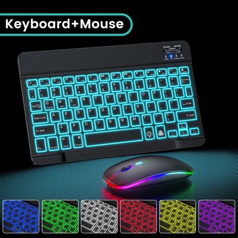 Jual Mini Keyboard And Mouse LED 7Colors RGB Colorful Bluetooth Keyboard Touchpad Untuk Tablet