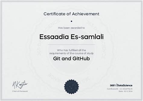 Essaadia Es Samlali On Linkedin Certificate Of Achievement Git And Github 365 Data Science