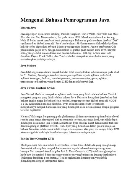 Mengenal Bahasa Pemrograman Java Pdf