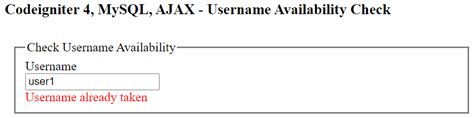 Ajax Example With Codeigniter 4 And Mysql Check Username Availability