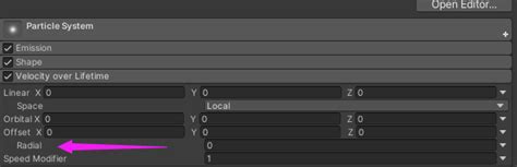 how to use radial in low version unity particlesystem unity engine