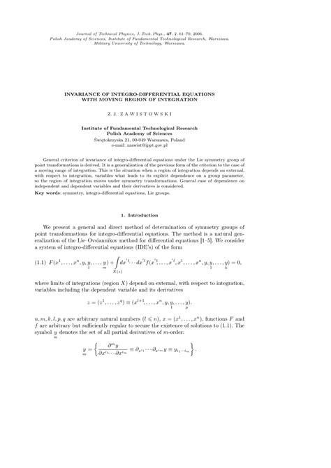 Pdf Invariance Of Integro Differential Equations With Moving Region