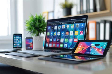 A Modern Laptop Tablet And Smartphone Display Vibrant Apps And Work Processes On Their Screens