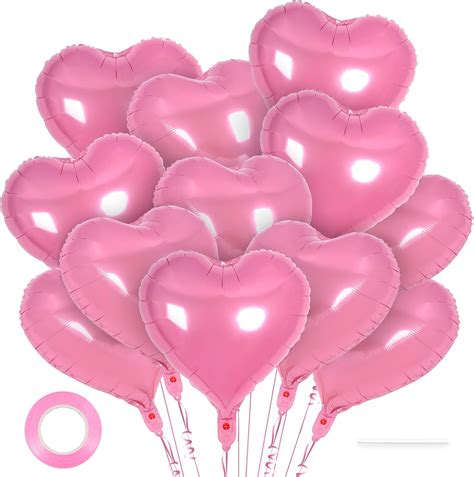 12 Pcs Pink Heart Balloons 18 Inch Heart Foil Balloons Love