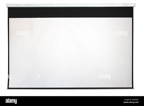 This Is A White Rectangular Presentation Screen With A Black Frame Hanging On The Wall Isolated