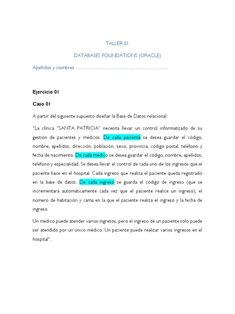 Taller 01 Oracle Fundamentals 1 Pdf Bases De Datos Datos