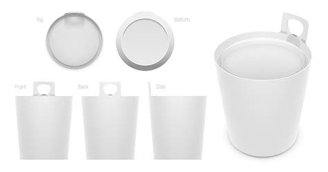 호일 투명 뚜껑 및 아일렛이있는 벡터 라운드 플라스틱 용기 다양한 프로젝션 의 집합입니다 포장 격리 된 모형 그림 3차원 형태에 대한 스톡 벡터 아트 및 기타 이미지