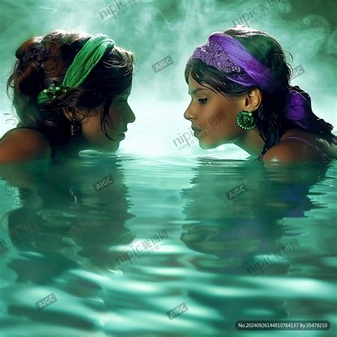 Ai创作图水中双泉 水疗戏水 美女水中游玩 水族美女 紫澡 泥浆spa 二浴 美女水中嬉戏 美女浴池 二女嬉水 水族女人 时尚泡浴 宛如池中