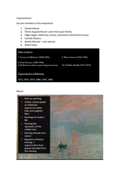 Impressionism Class Notes Impressionism Six Core Members Of The