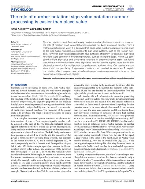 Pdf The Role Of Number Notation Sign Value Notation Number Processing Is Easier Than Place Value
