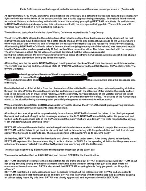 Breaking Pc Affidavit Released From Zach Bryan Arrest Rprotectandserve