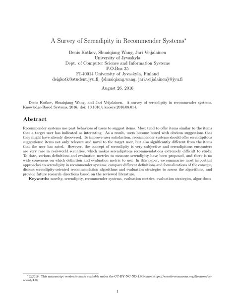 pdf a survey of serendipity in recommender systems