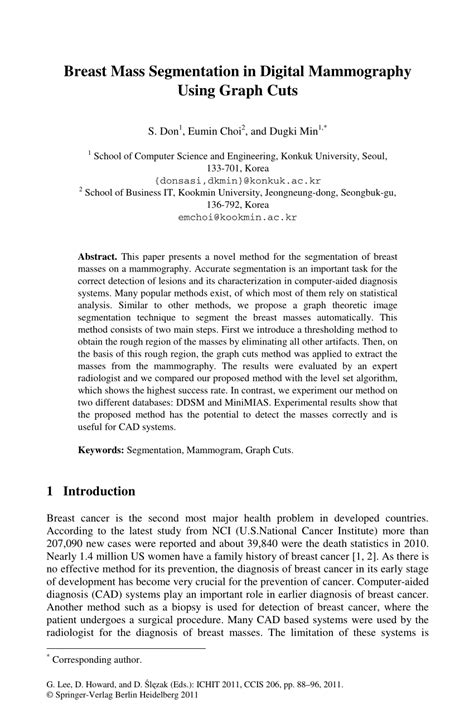 Pdf Breast Mass Segmentation In Digital Mammography Using Graph Cuts