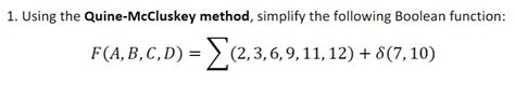 Solved Using The Quine Mccluskey Method Simplify The