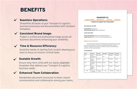 Transport And Logistics Task Tracking Sheet Template In Word PDF Google Docs Download