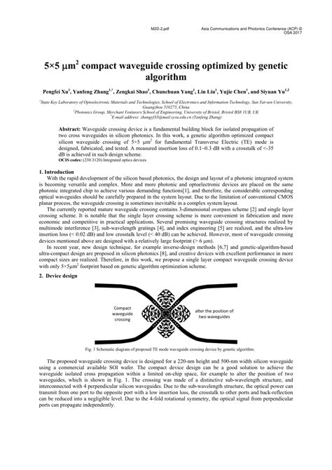 Pdf 5×5 μm2 Compact Waveguide Crossing Optimized By Genetic Algorithm