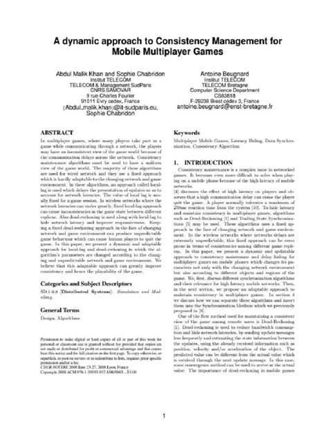 1 A Dynamic Approach To Consistency Management In Multiplayer Games Pdf