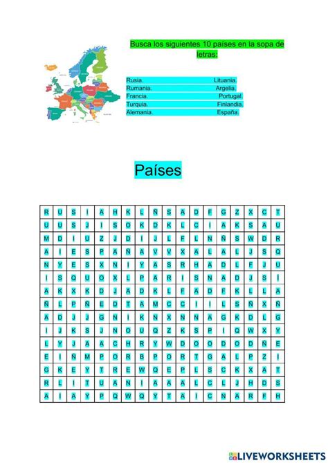 Sopa De Letras Países Worksheet Live Worksheets