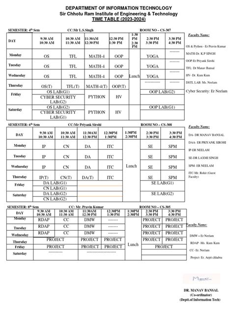 Time Table 2023 2024 New It Even Pdf