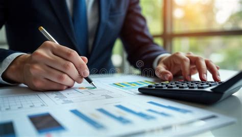 Business Person Reviews Public Spending Data On Charts Graphs Analyst