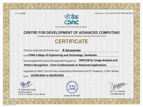 Dr Saravanan Rajaram On Linkedin Matlab Imageanalysis Patternrecognition Fdp Juit Cdac