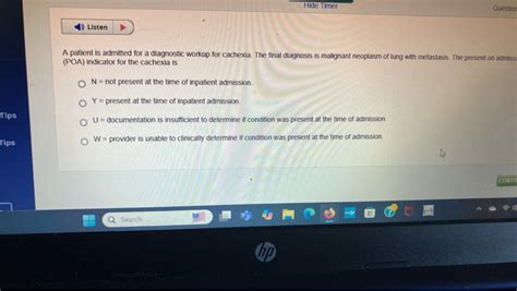 Hide Timer Question LIsten A Patient Is Admitted For A Diagnostic Workup