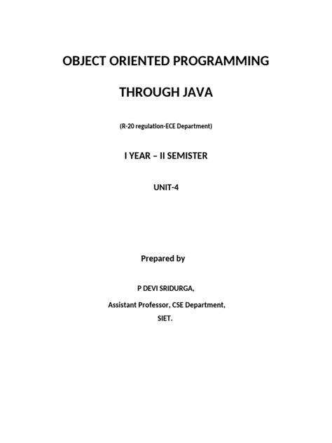 Oops Through Java R19 Unit 4 Pdf Inputoutput Class Computer
